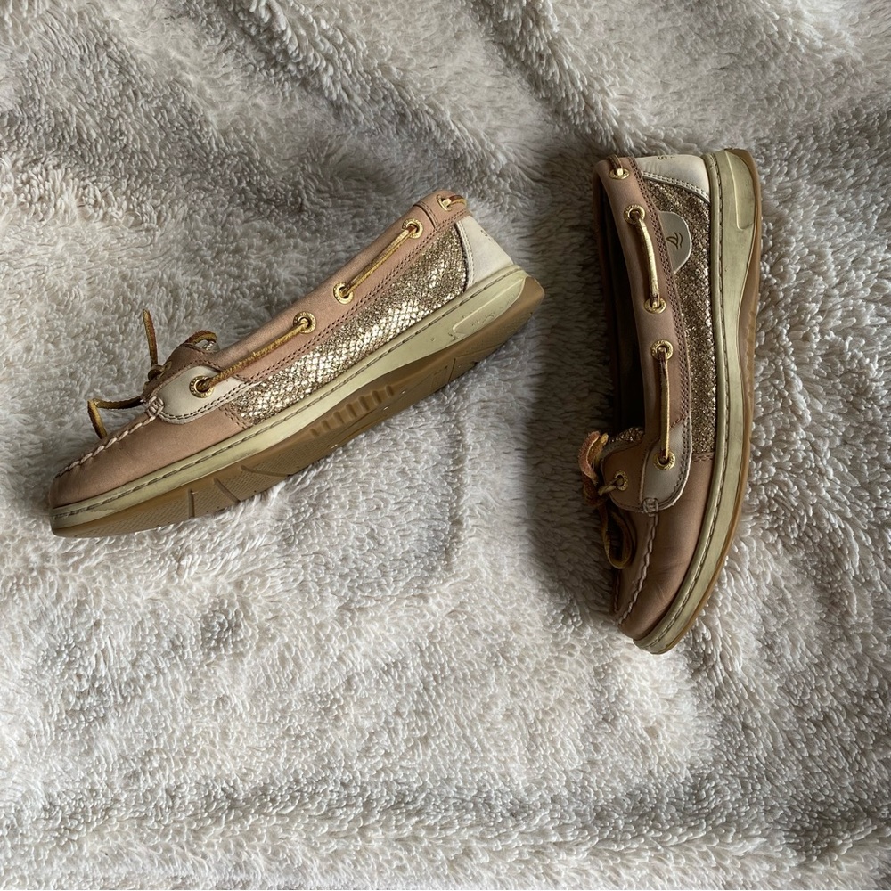 Sperry Angelfish Gold Metallic Glitter Tan Top-Sider … - Gem